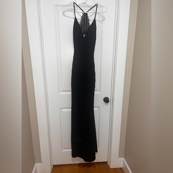 Dresses | Black Prom Or Wedding Szn Dress Lace Open Back Rooshed Butt ...